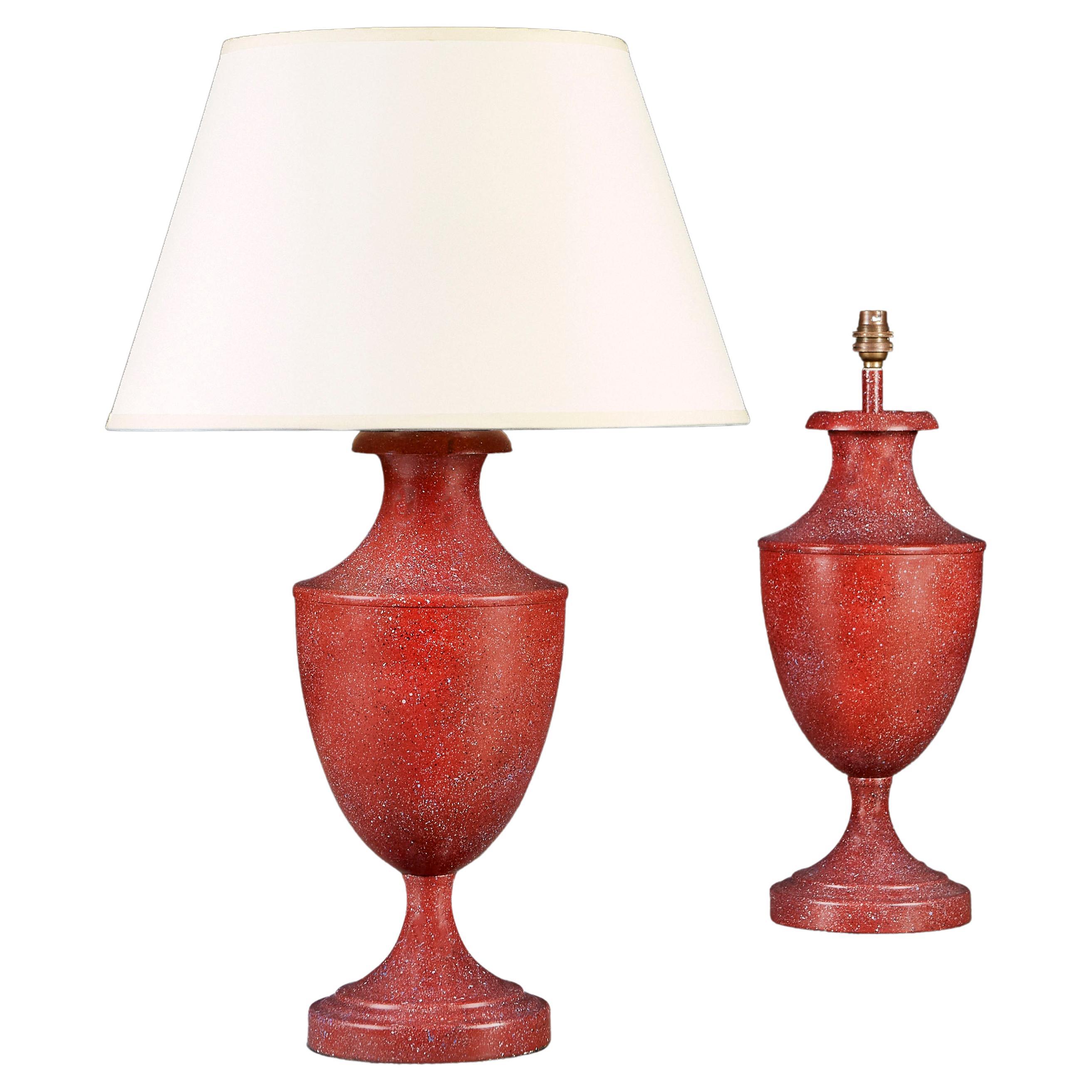 A Pair of Red Toleware Table Lamps Simulating Porphyry at 1stDibs