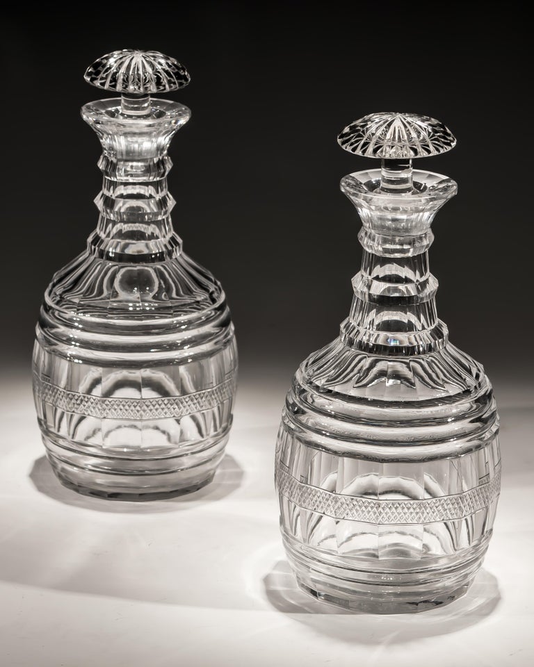Pair of Regency Cut Glass Barrel Decanters For Sale at 1stDibs