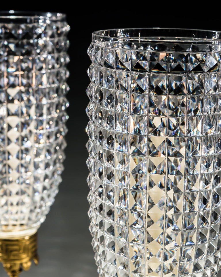 A Pair Of regency Cut Glass Storm Shades On Ormolu and Bronze Bases For ...