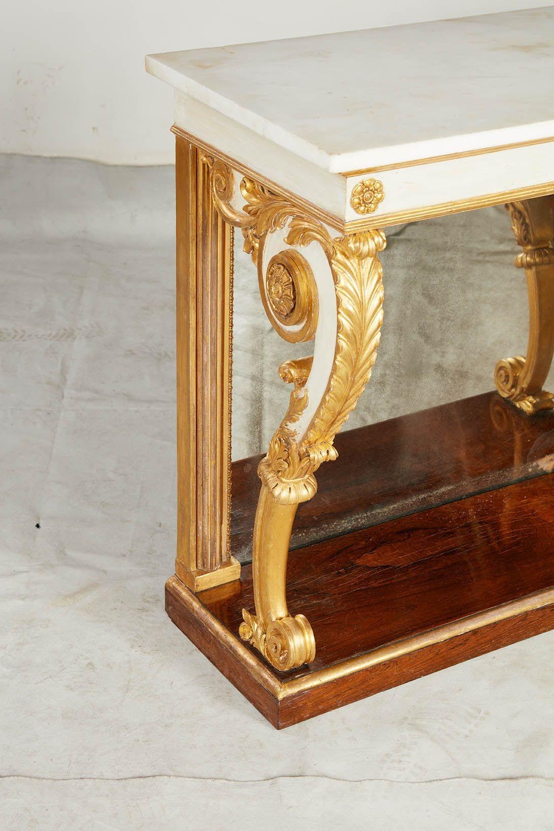 A Pair of Regency Mirrored Back Marble Top Consoles For Sale at 1stDibs