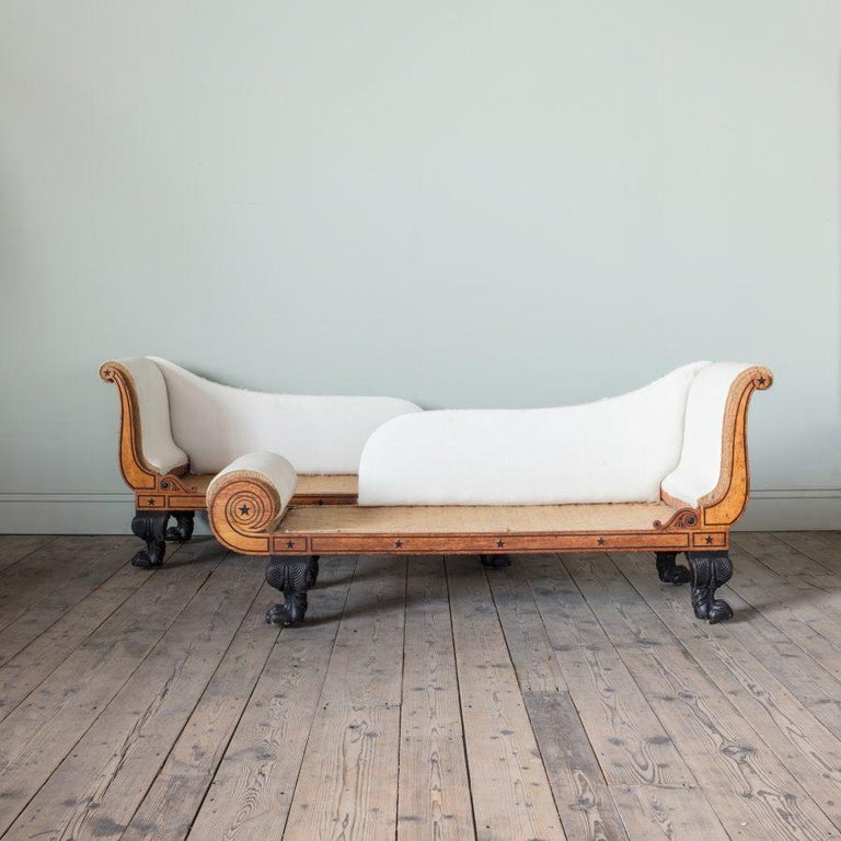 Pair of Regency Oak and Ebony Strung Daybeds at 1stDibs
