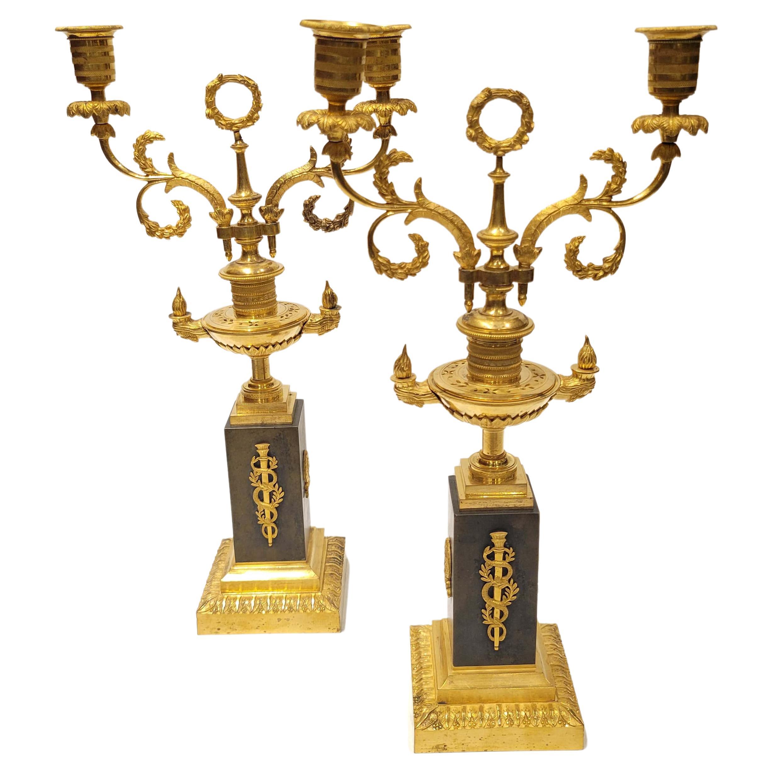 Pair of Regency Crystal, Ormolu and Bronze Candlesticks For Sale at 1stDibs