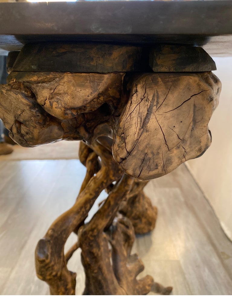Pair of Root Wood and Bronze Side Tables For Sale at 1stDibs