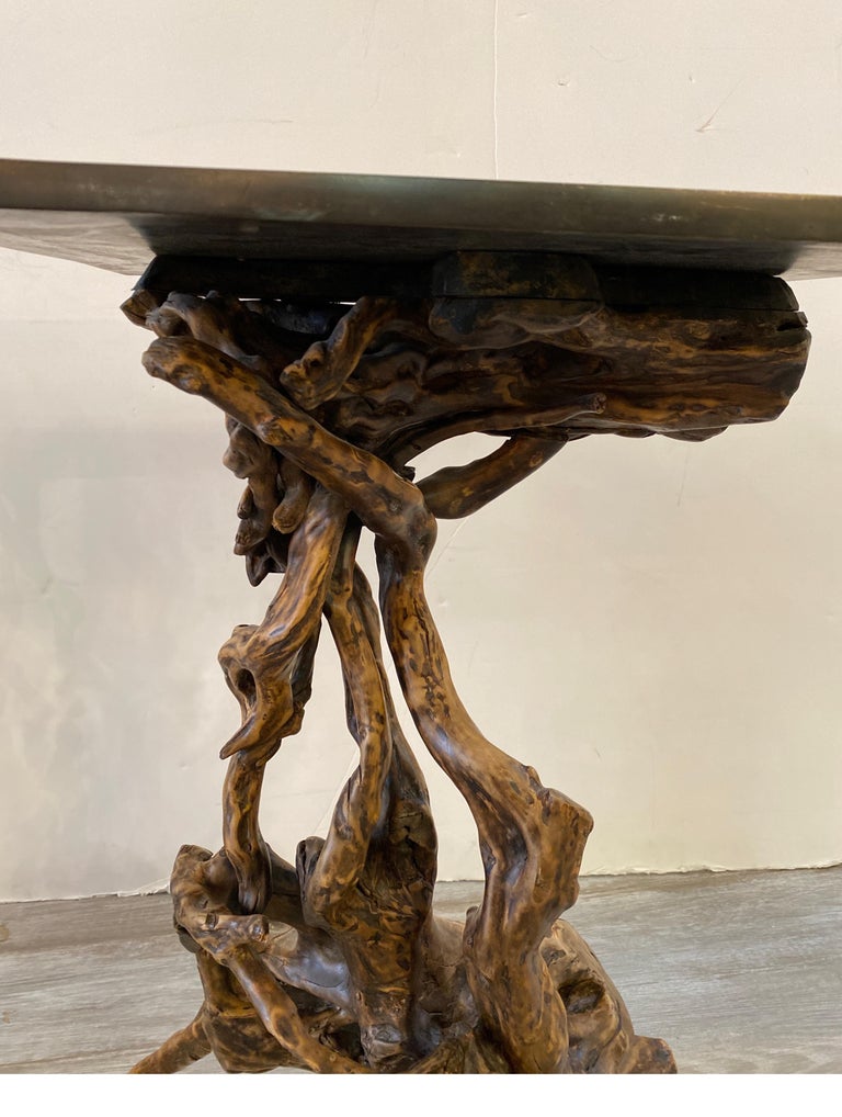 Pair of Root Wood and Bronze Side Tables For Sale at 1stDibs