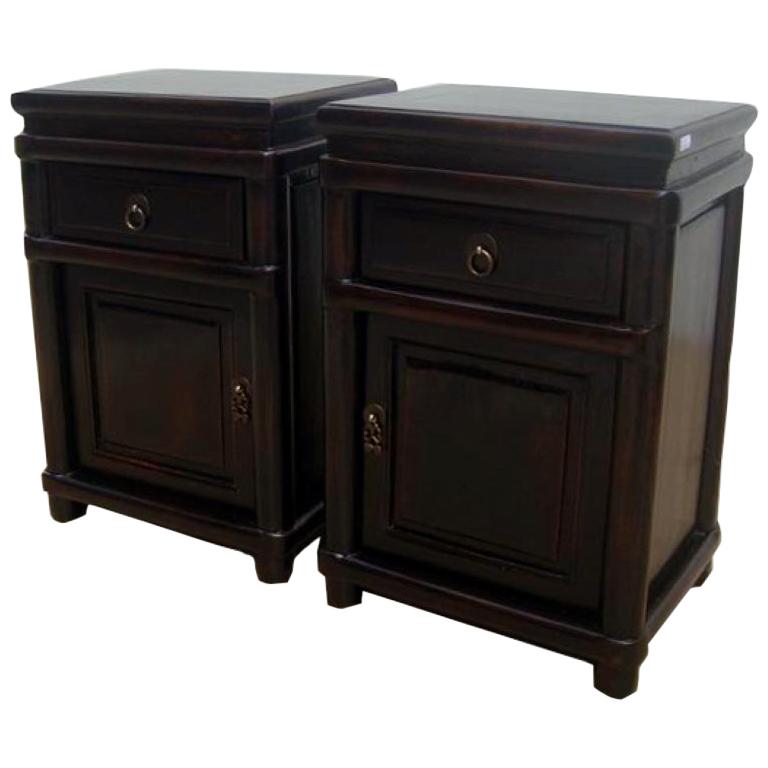 Pair of Round Cornered Dark Reddish Brown Lacquer Nightstands For Sale ...