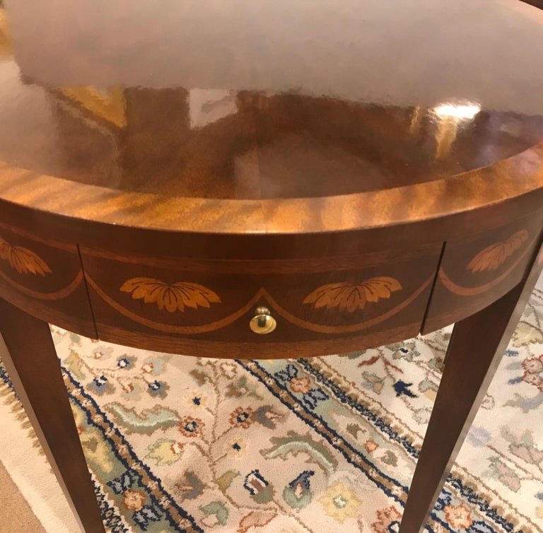 Pair of Round Flame Mahogany Inlaid Side Table by Baker Furniture at ...