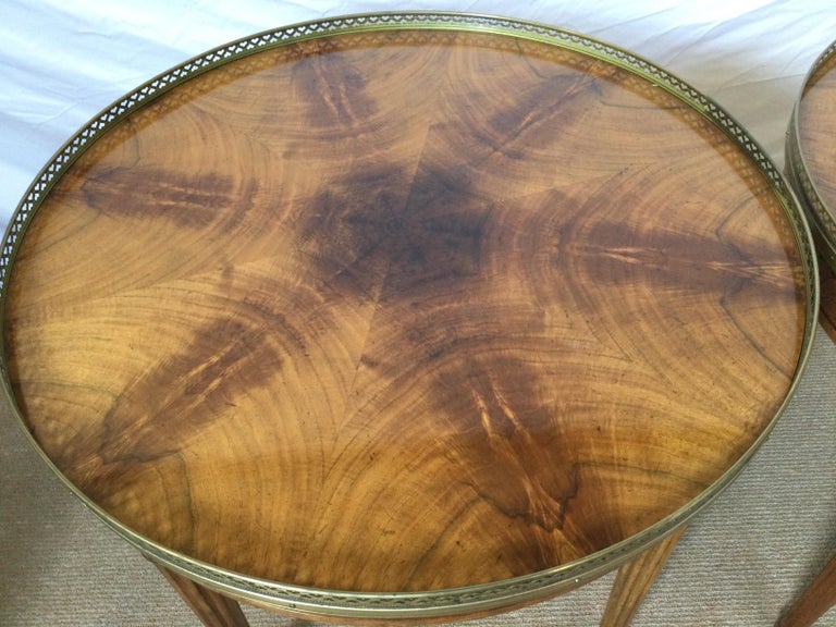 Pair of Round Light Walnut Side Tables by Baker Furniture at 1stDibs