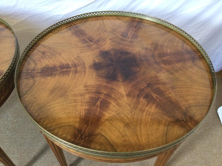 Pair of Round Light Walnut Side Tables by Baker Furniture at 1stDibs