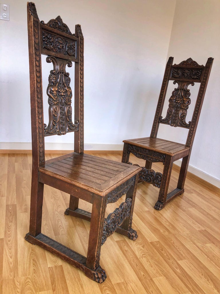 SALE Pair of Rustic Carved Wood Renaissance Style Italian Side Chairs ...