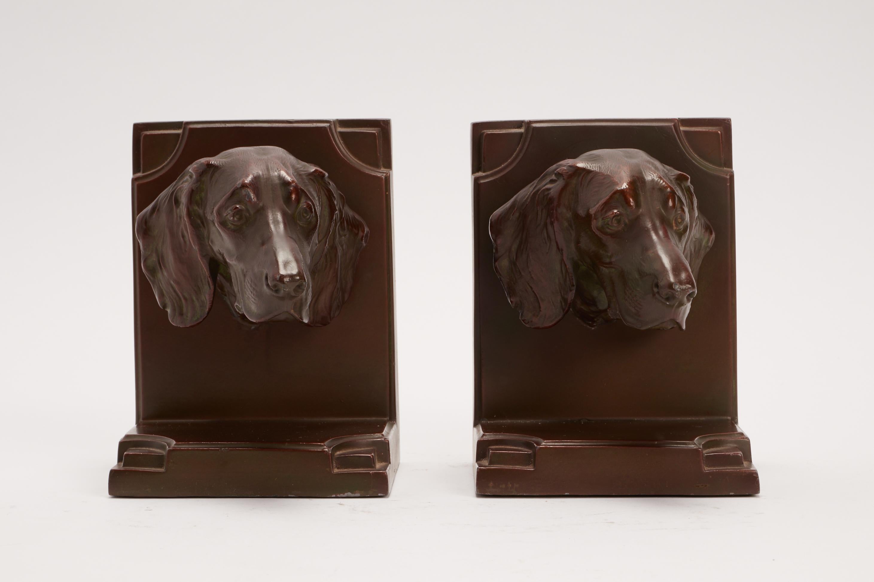 Pair of Setter Dog Heads Bookends, Austria 1900 For Sale at 1stDibs