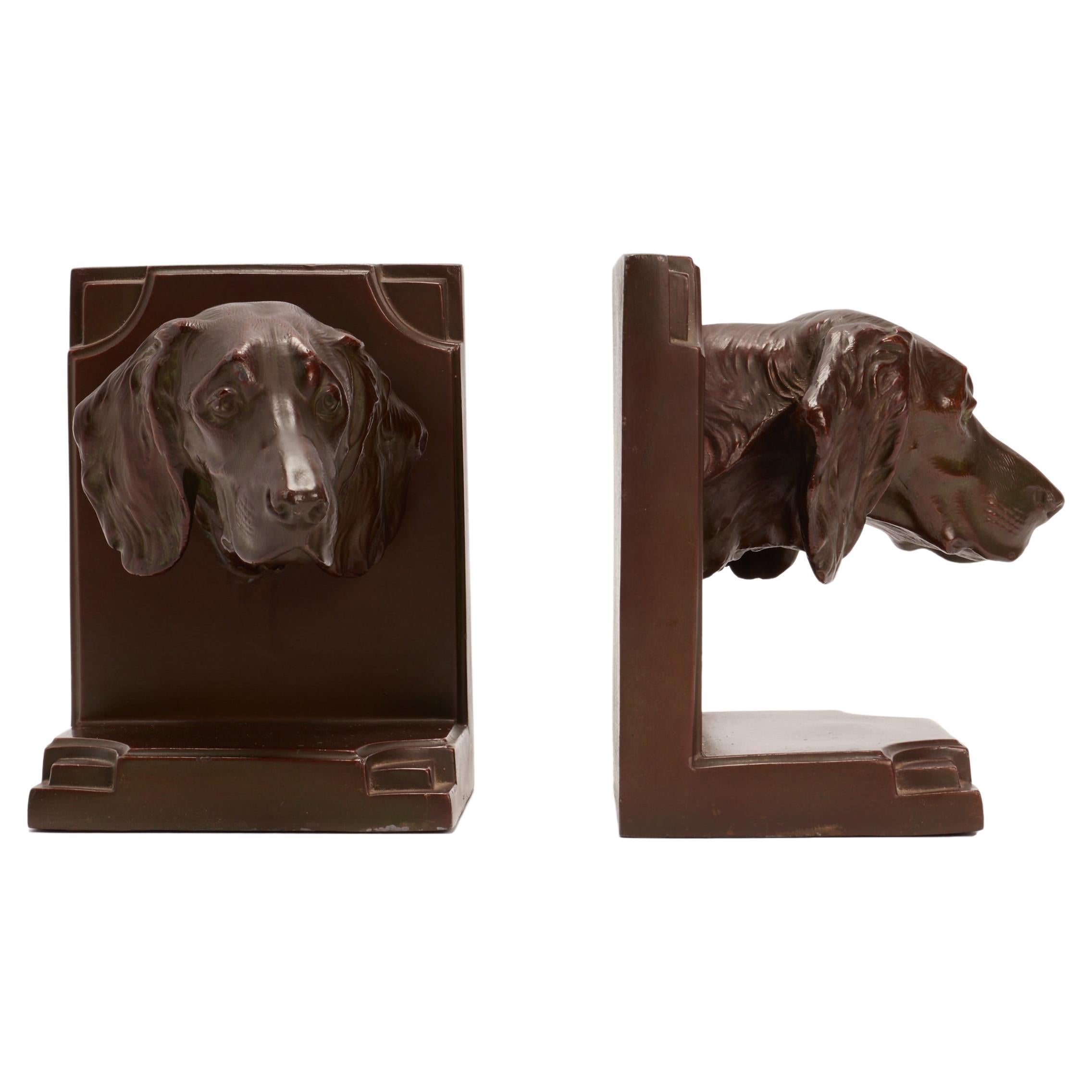 Pair of Setter Dog Heads Bookends, Austria 1900 For Sale at 1stDibs