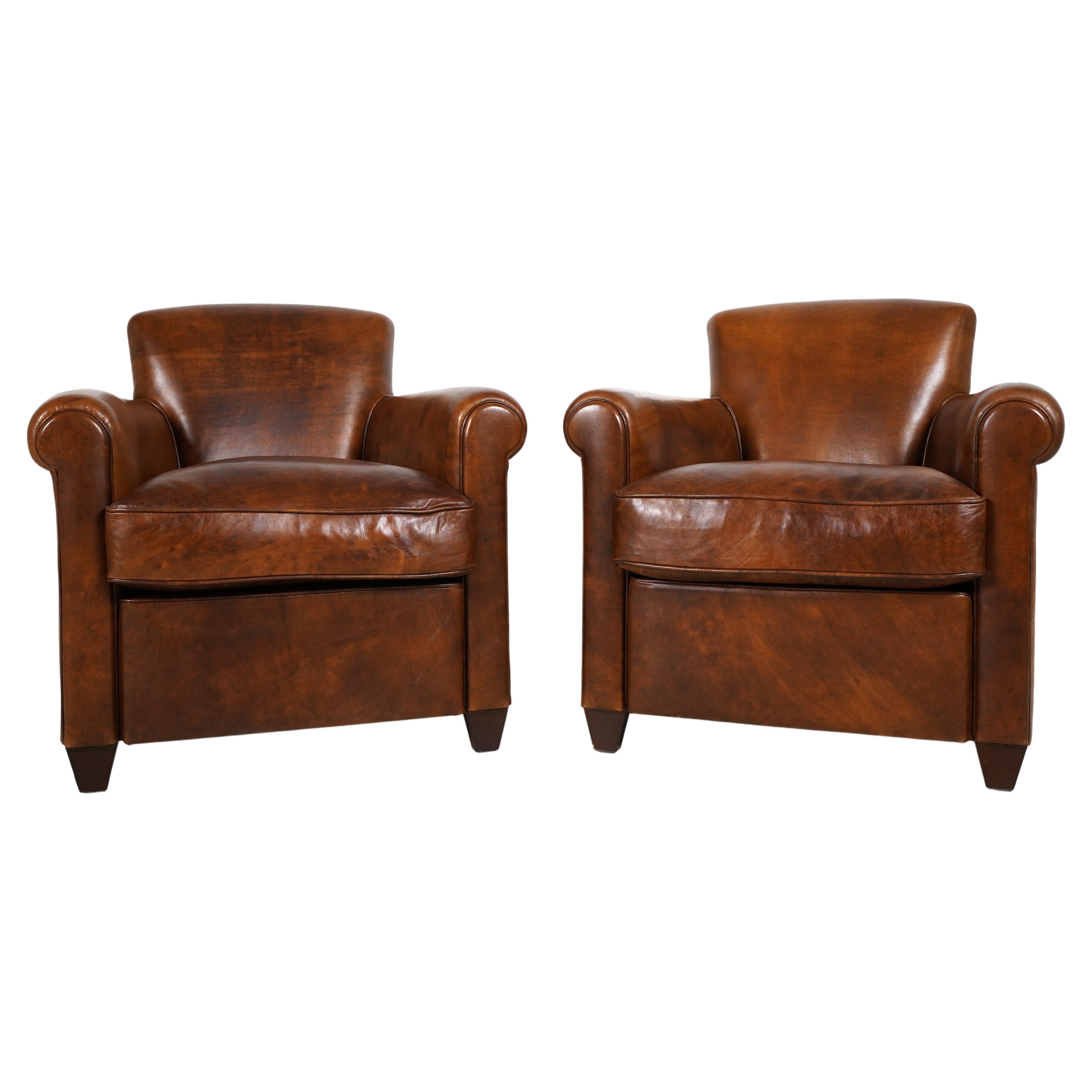 Pair of Mid-Century Modern Italian Club Chairs with Brass Legs For Sale ...