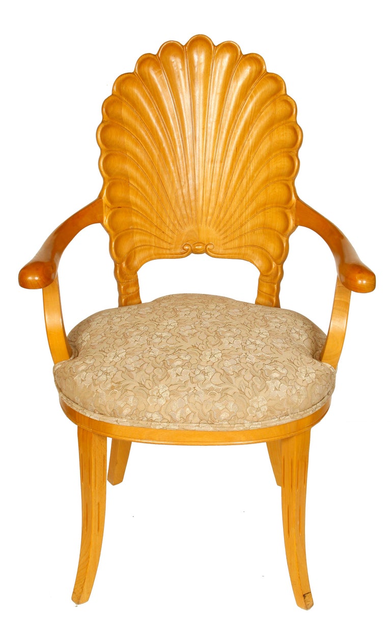 Pair of Shell Back Armchairs with Floral Upholstery at 1stDibs