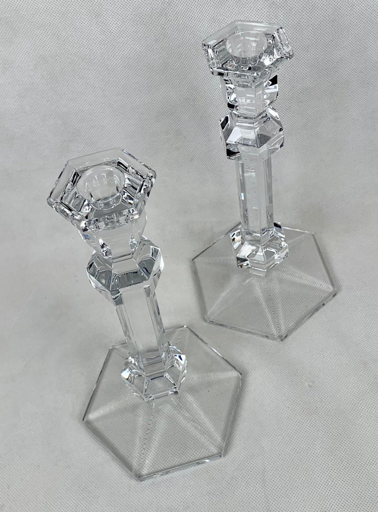 A Pair of Signed Val St. Lambert Crystal Candlesticks-Galatée Pattern ...