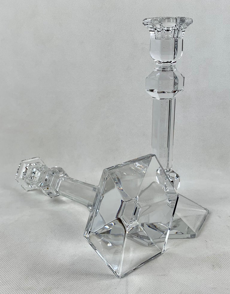 A Pair of Signed Val St. Lambert Crystal Candlesticks-Galatée Pattern ...