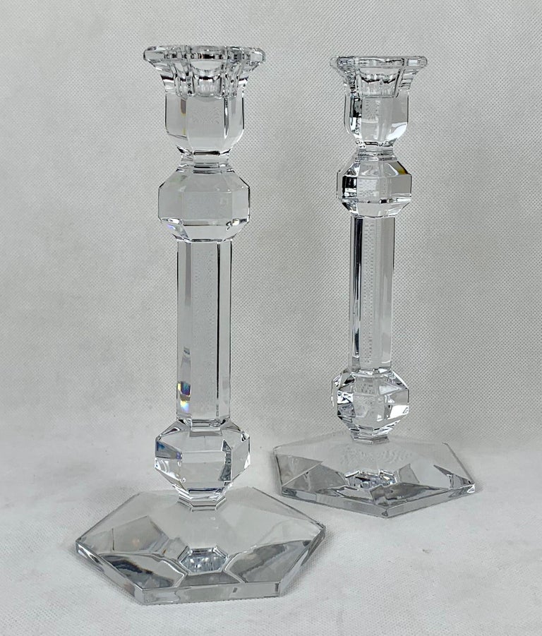 A Pair of Signed Val St. Lambert Crystal Candlesticks-Galatée Pattern ...