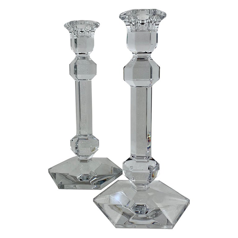 A Pair of Signed Val St. Lambert Crystal Candlesticks-Galatée Pattern ...