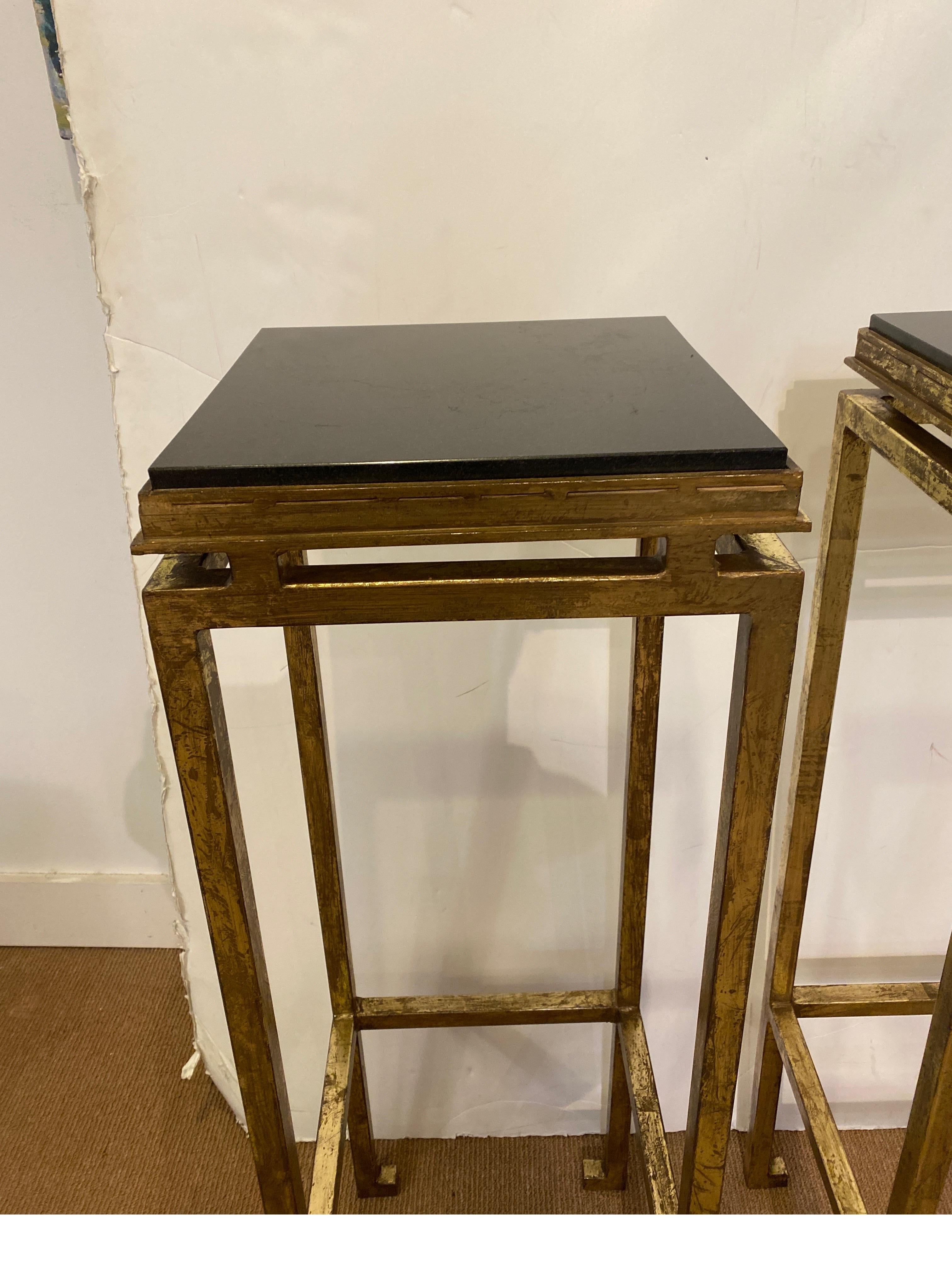 Pair of Silver Gilt Steel Granite Top Square Pedestals For Sale at 1stDibs