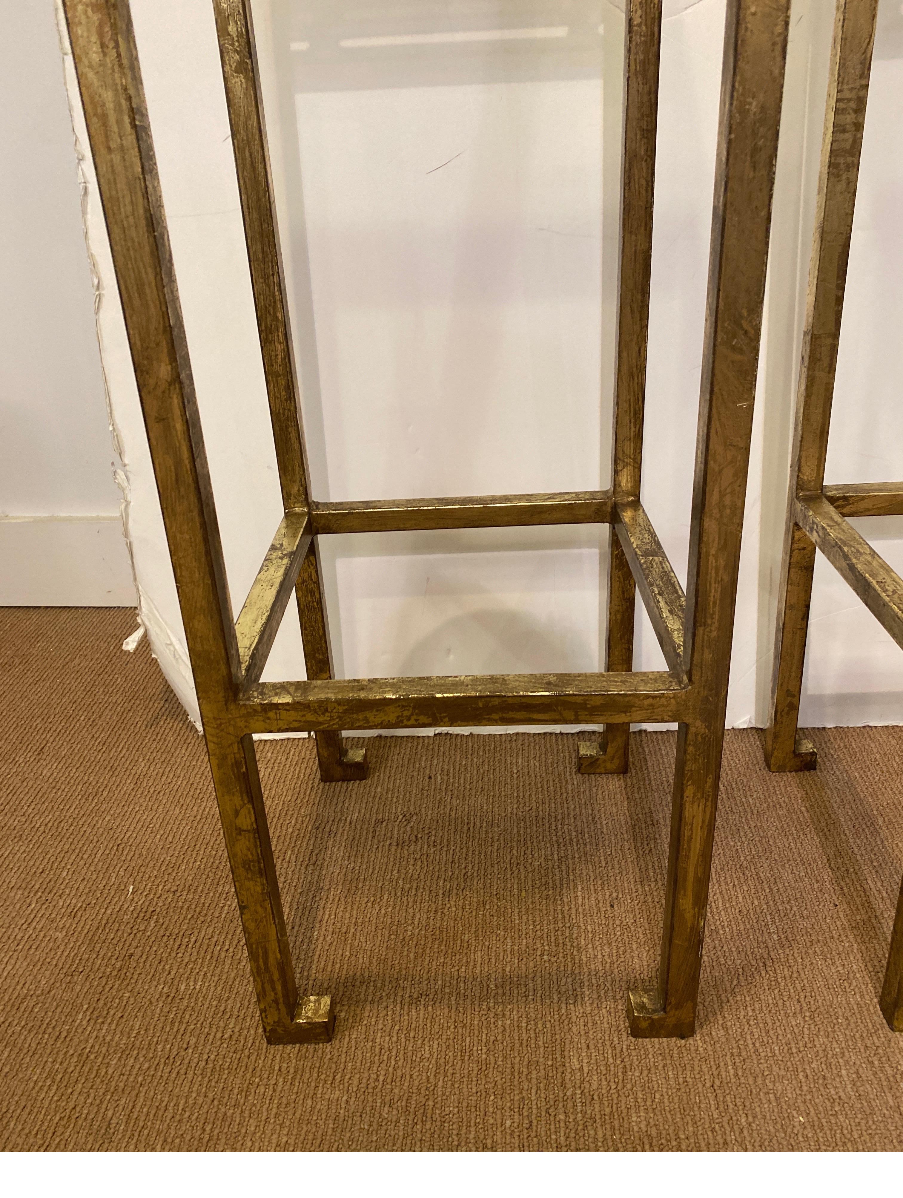 Pair of Silver Gilt Steel Granite Top Square Pedestals For Sale at 1stDibs