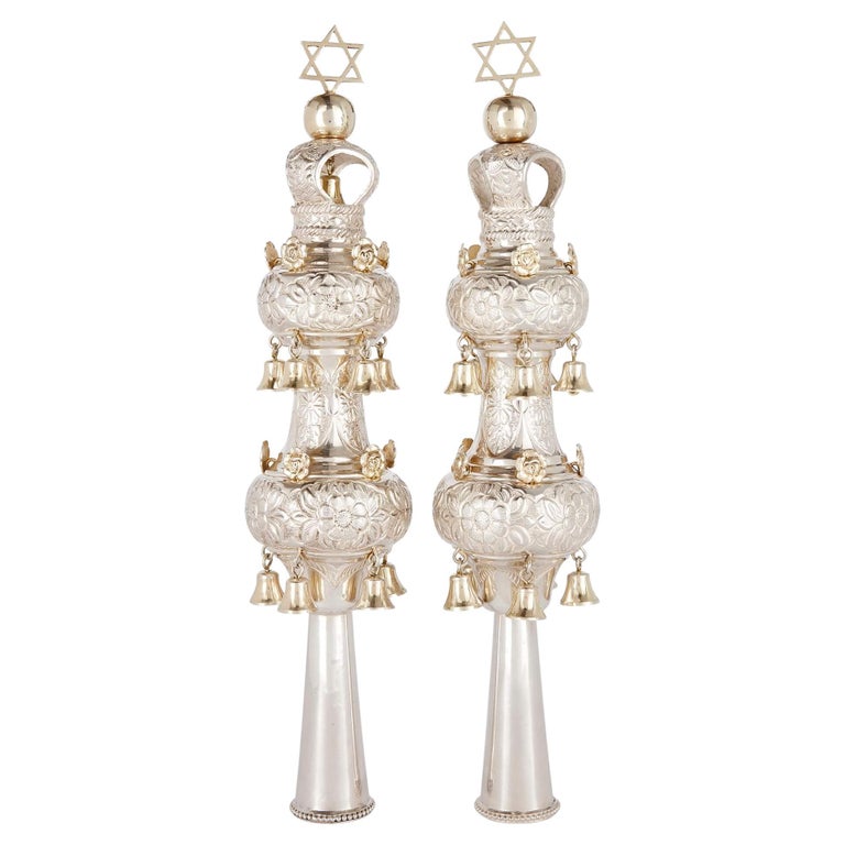 Pair of Silver Gilt Torah Finials or Rimonim by Moses Salkind, London ...