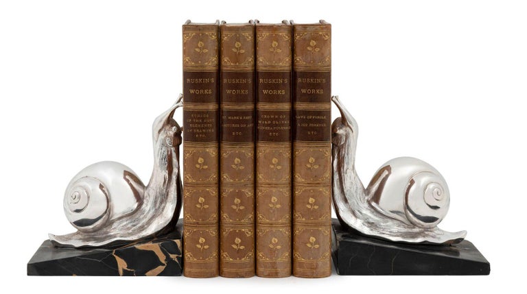 Pair of Silver Plated Snail Bookends on Marble Bases, French, circa ...