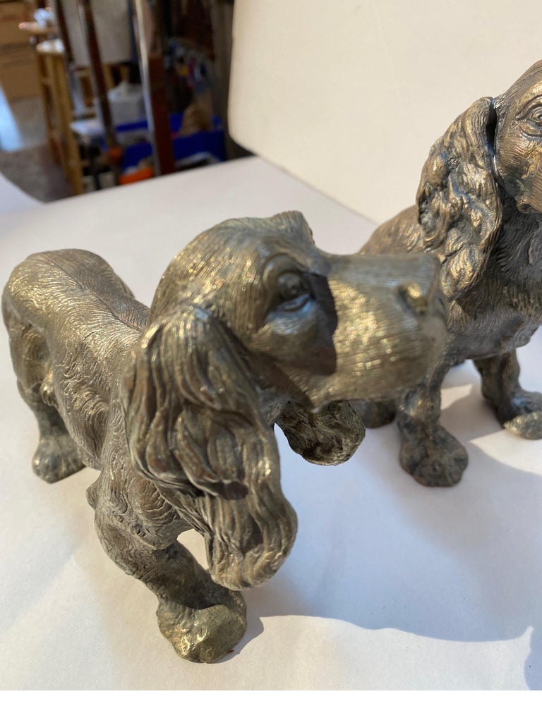 Pair of Silvered Bronze Spaniels For Sale at 1stDibs
