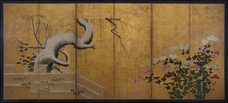 Pair of Six-Fold Japanese Screens Attribtuted to Kano Sansetsu, 1590 ...