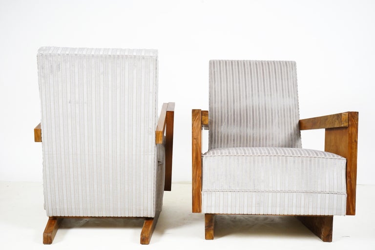Pair of Socialist Modern Arm Chairs in Walnut Veneer at 1stDibs