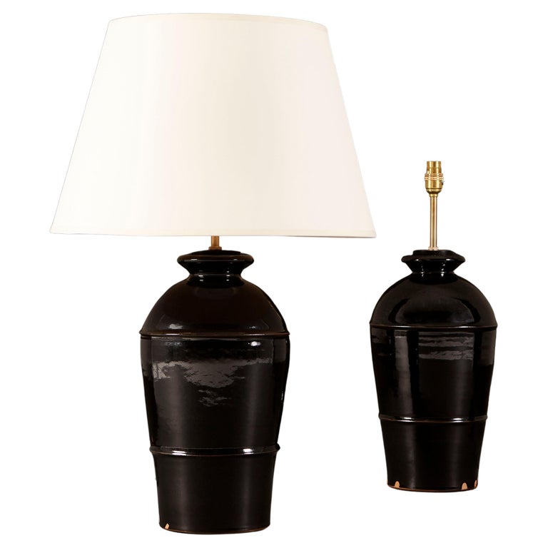 Pair of Song Dynasty Style Lamps with Tenmoku Glaze For Sale at 1stDibs