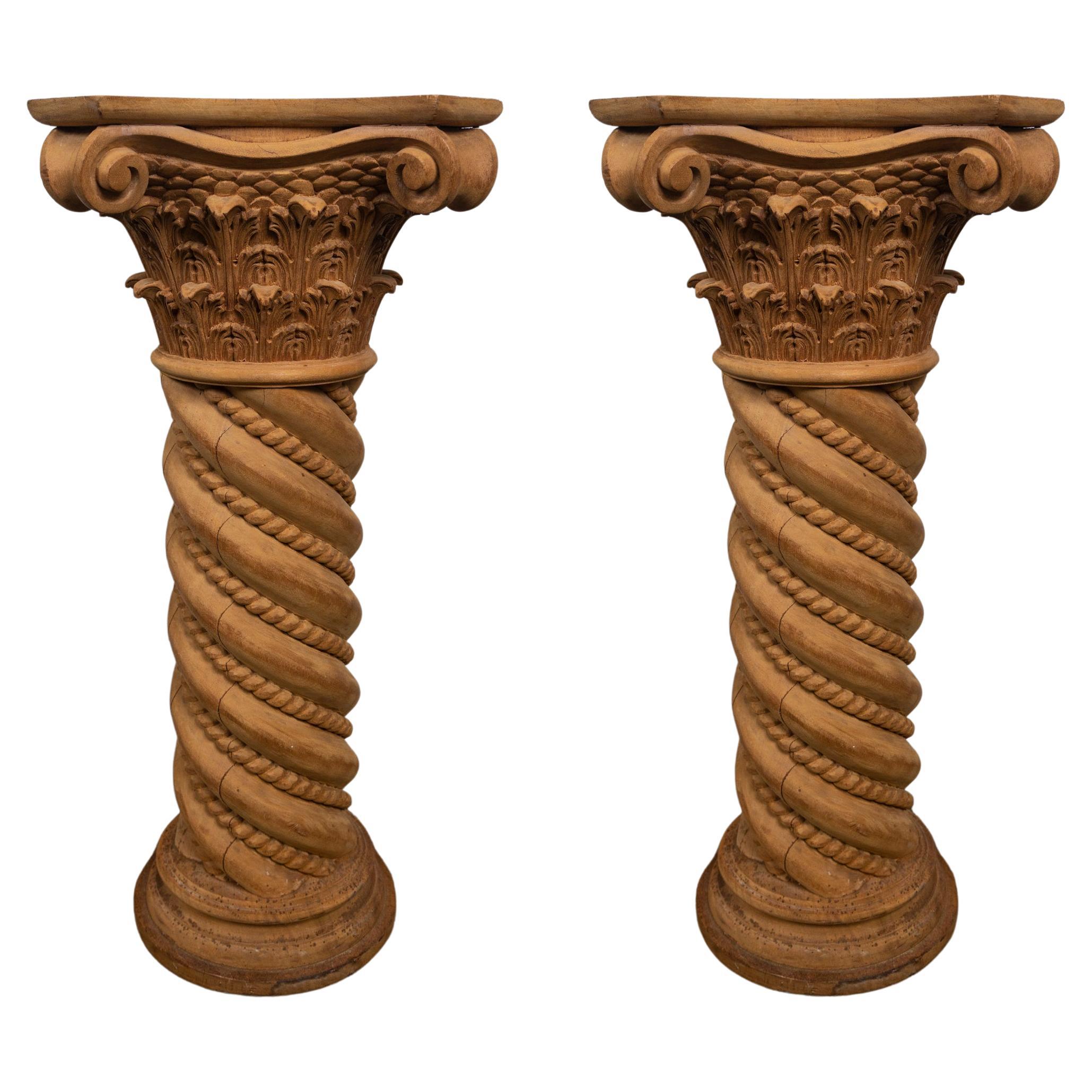 Pair of Round Fluted Wood Columns at 1stDibs
