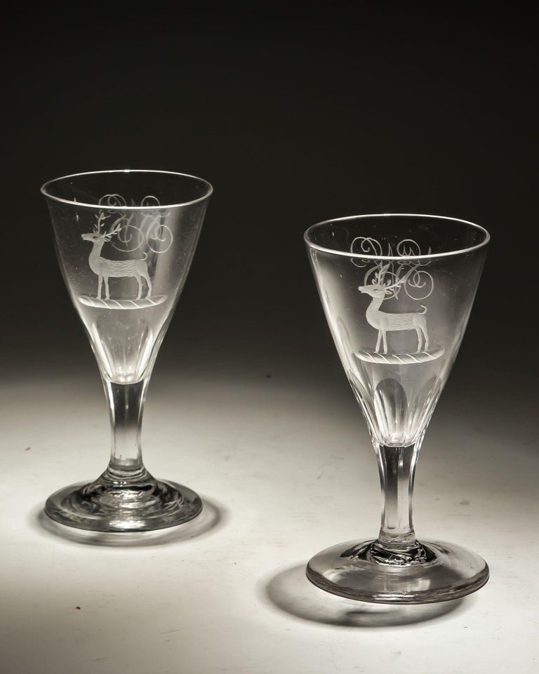 Pair of Stag Engraved Glasses For Sale at 1stDibs