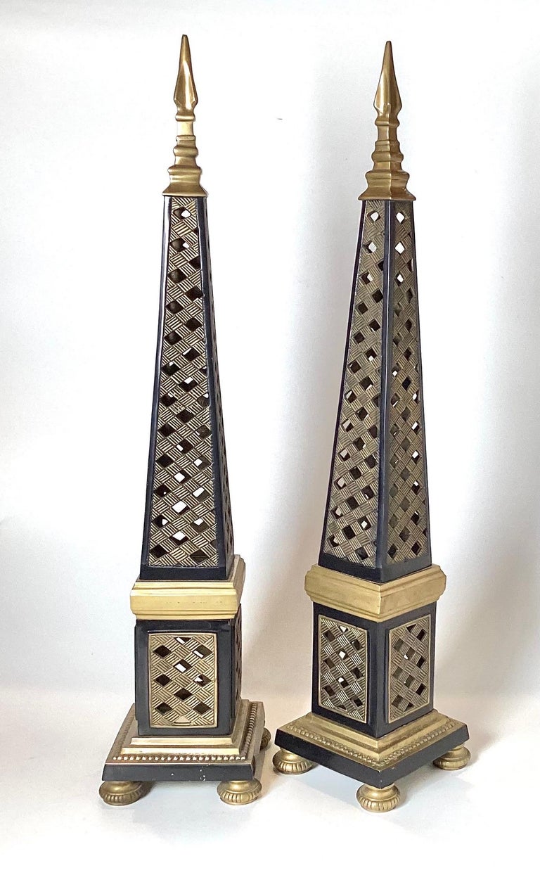 Pair of Two Tone Brass Obelisks For Sale at 1stDibs