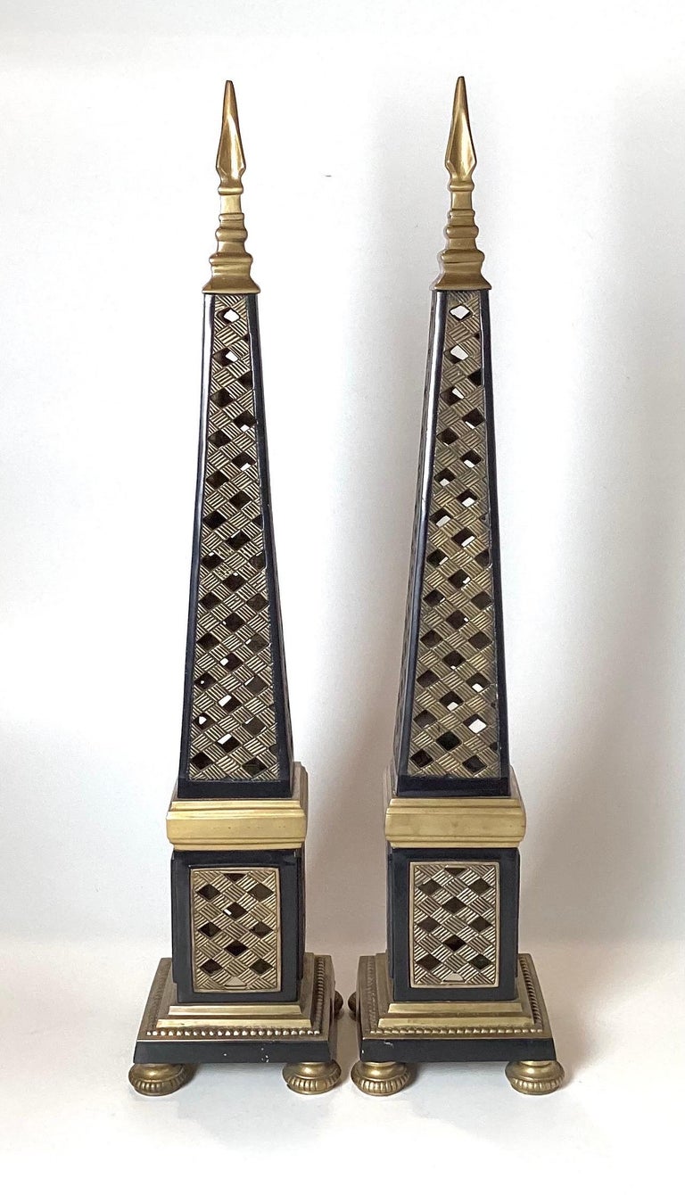 Pair of Two Tone Brass Obelisks For Sale at 1stDibs