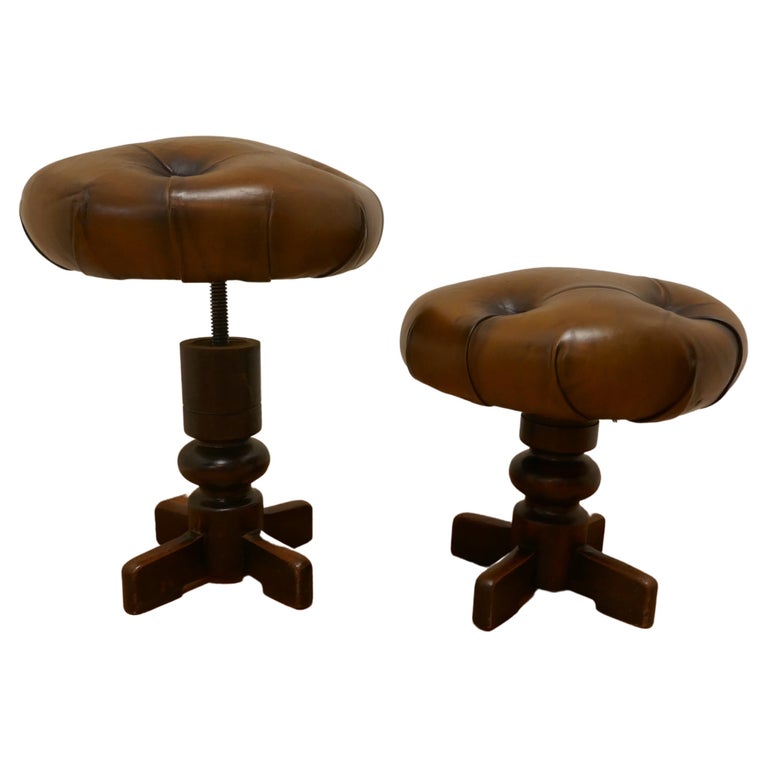 Pair of Sturdy French Button Leather Swivel Piano Stools For Sale at ...