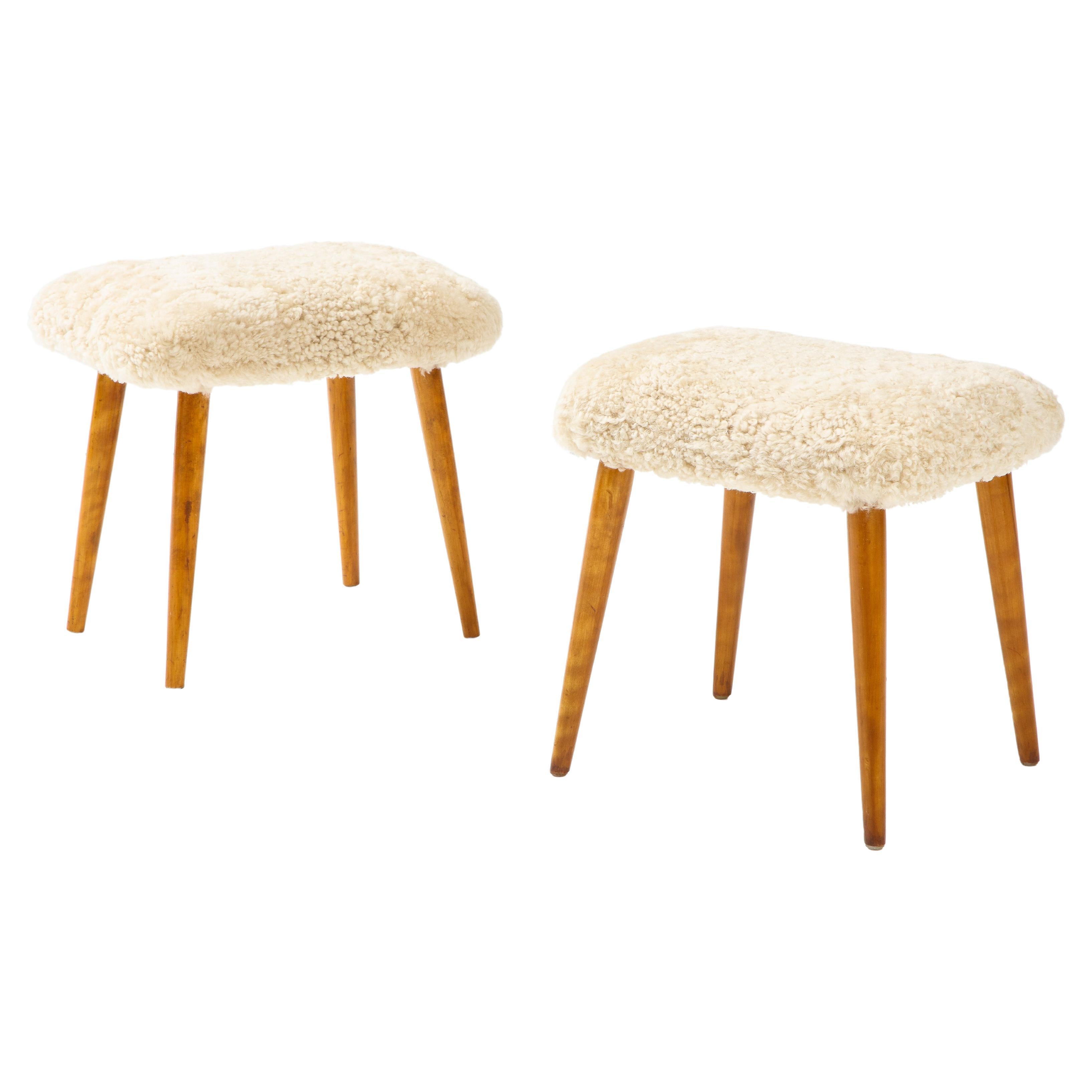 Handcrafted Mongolian Lamb Sheepskin Fur and Hammered Brass Leg Stool ...
