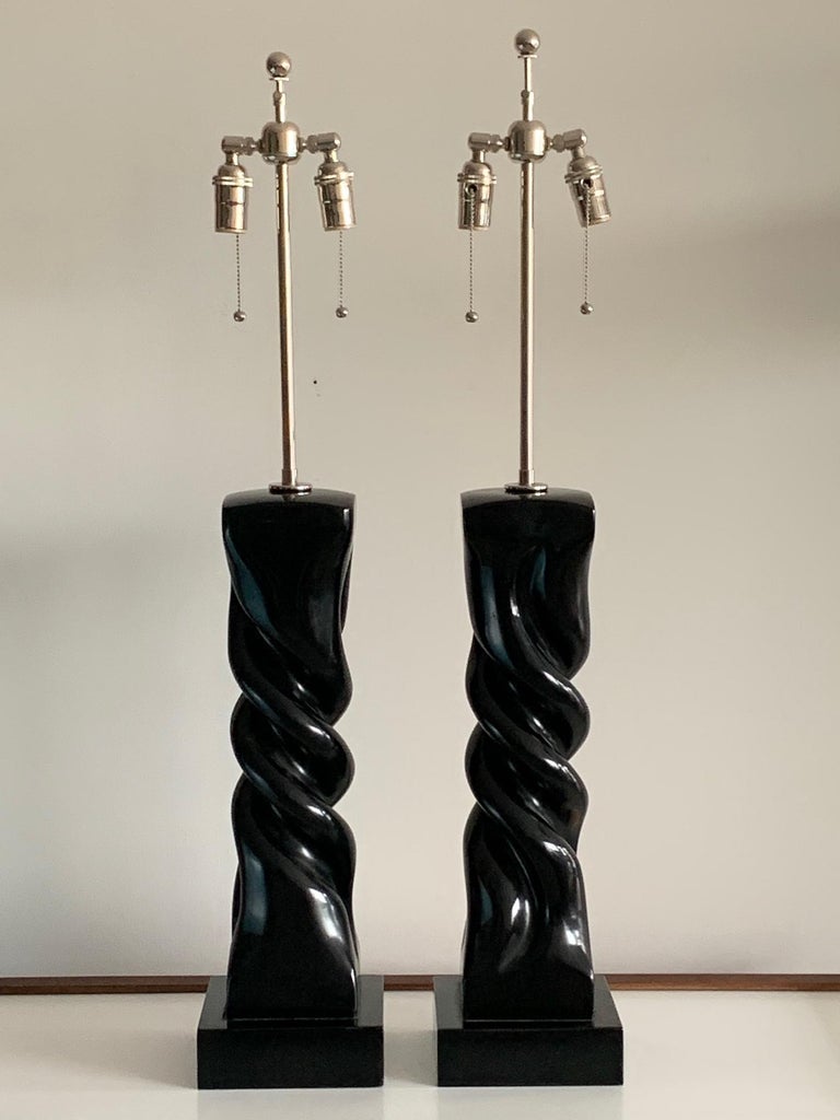 Pair of Table Lamps by Heifetz in Black Lacquer For Sale at 1stDibs