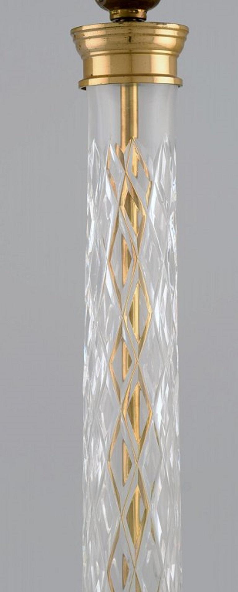 Pair of Tall and Sleek Table Lamps in Clear Crystal Glass and Brass ...
