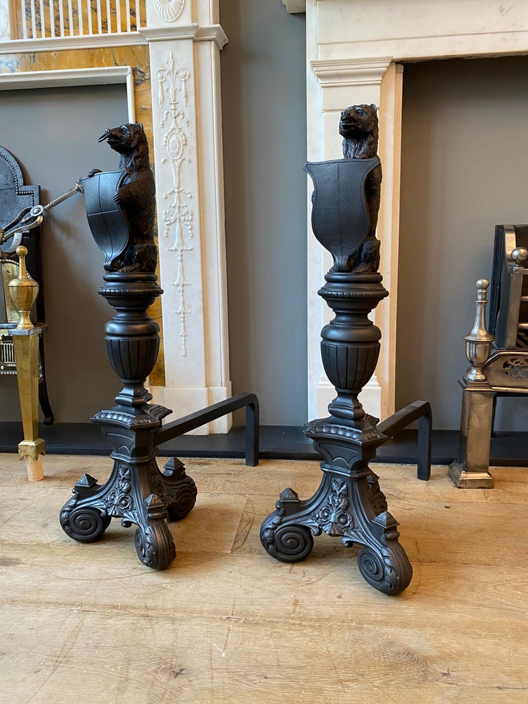 Pair of Tall Antique Cast Iron Fire Dogs For Sale at 1stDibs