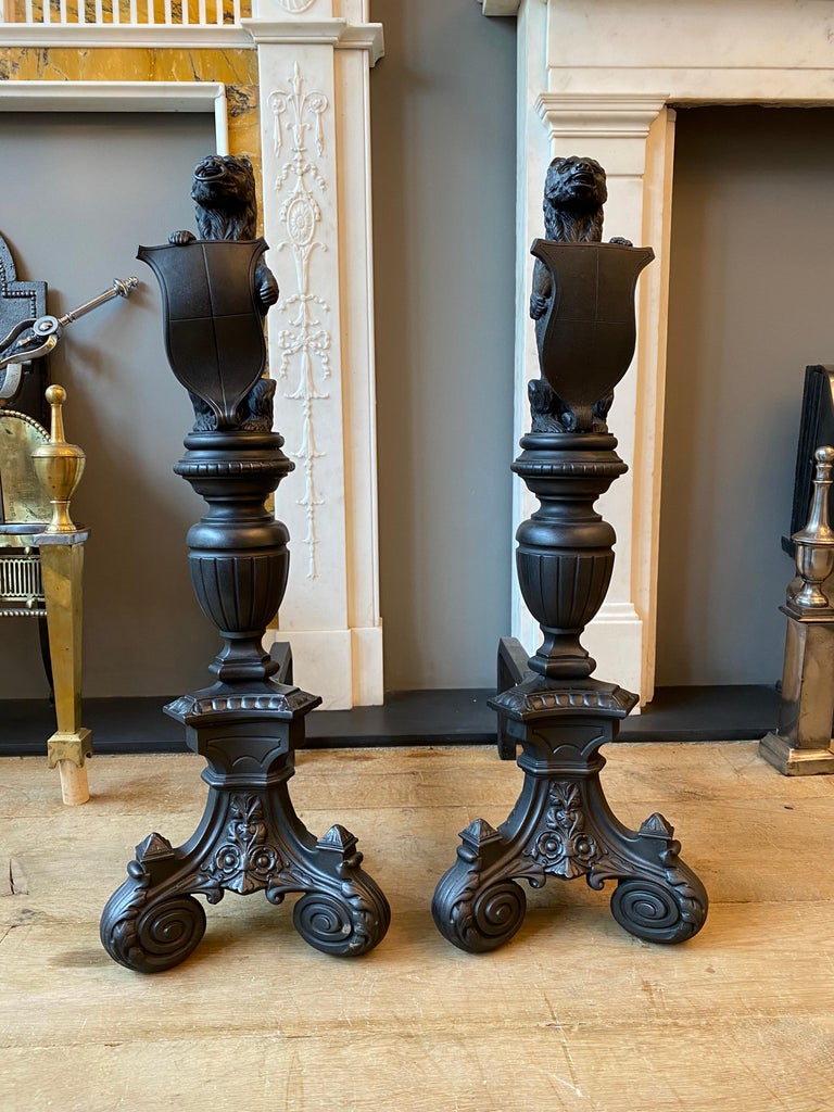 Pair of Tall Antique Cast Iron Fire Dogs For Sale at 1stDibs