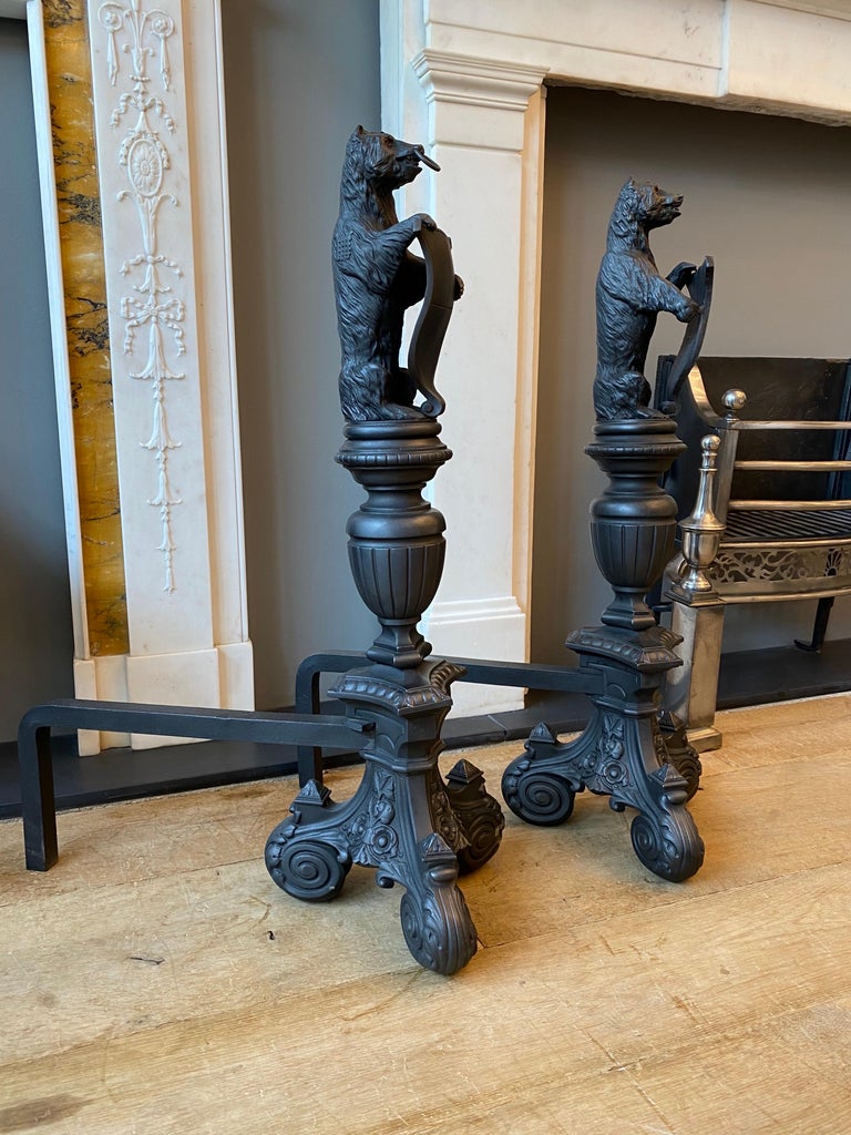 Pair of Tall Antique Cast Iron Fire Dogs For Sale at 1stDibs