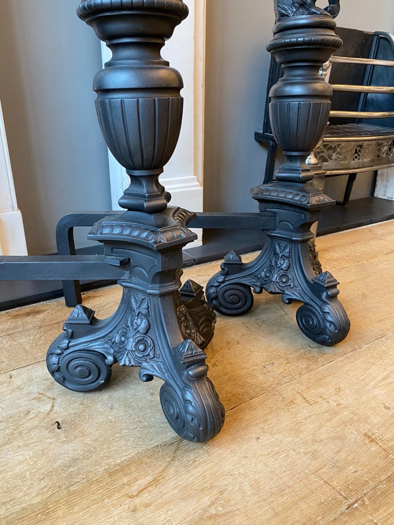 Pair of Tall Antique Cast Iron Fire Dogs For Sale at 1stDibs