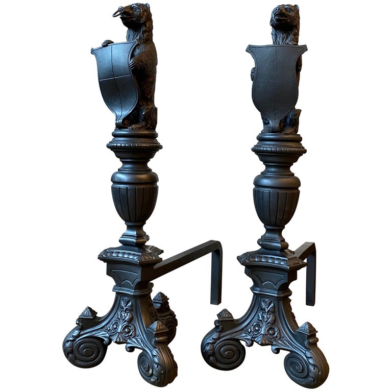 Pair of Tall Antique Cast Iron Fire Dogs For Sale at 1stDibs