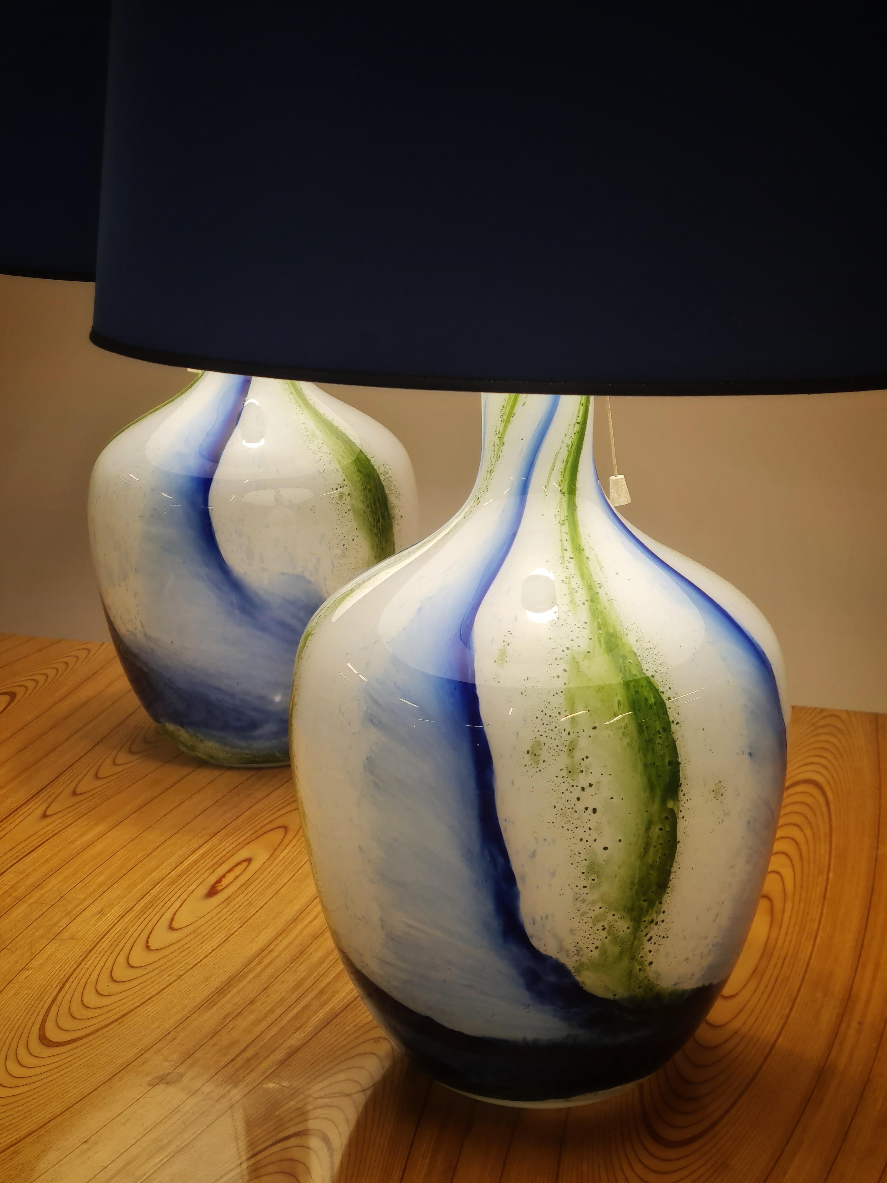 Pair Of Tamara Aladin "Coral" Table Lamps In Opaline Glass, Blue and ...