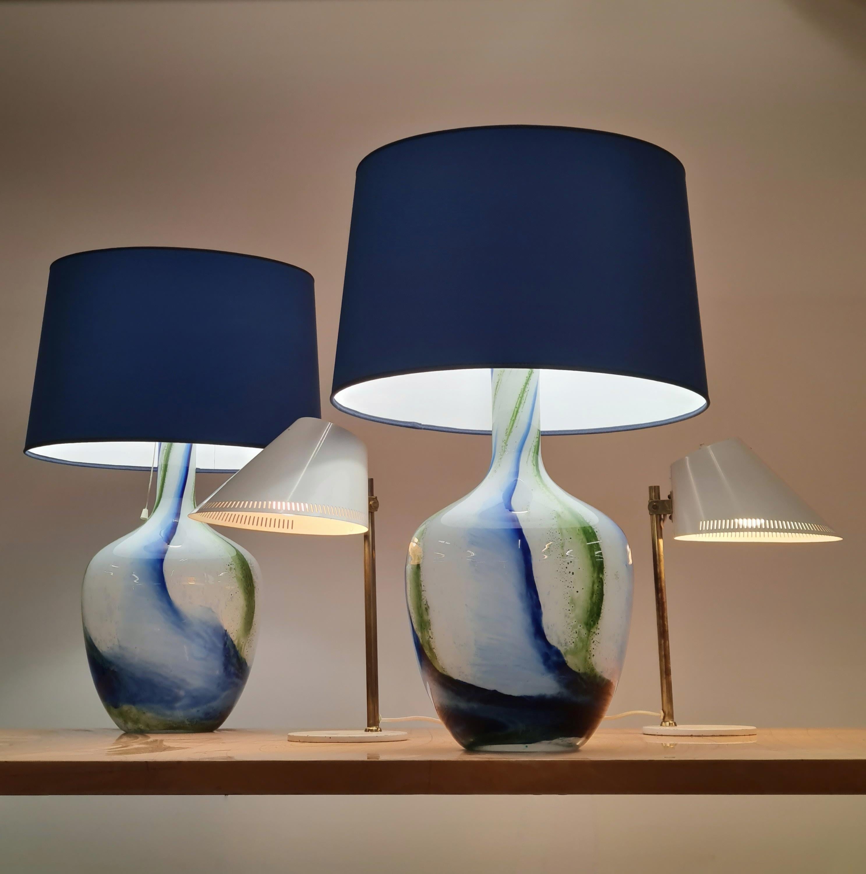 Pair Of Tamara Aladin "Coral" Table Lamps In Opaline Glass, Blue and ...