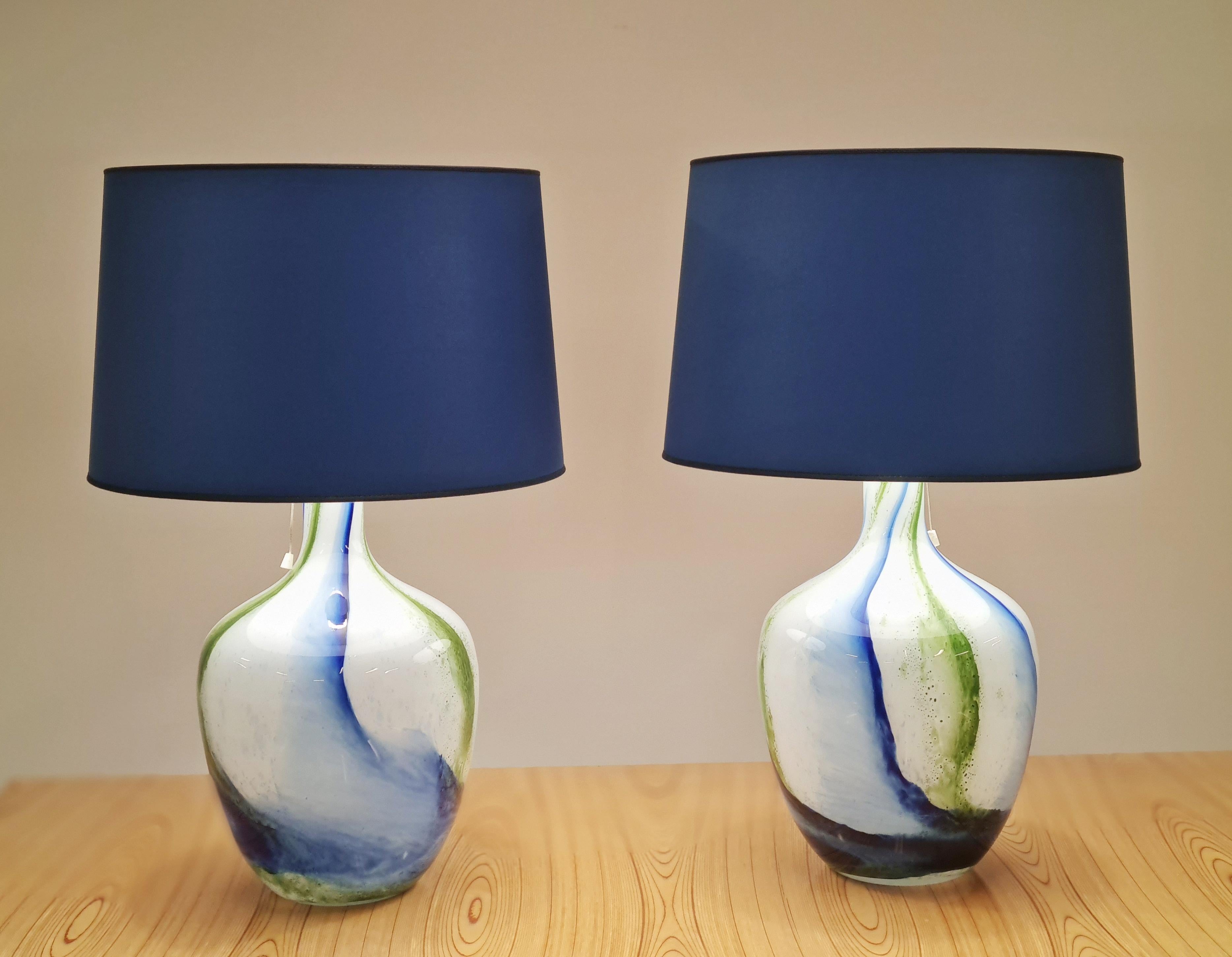 Pair Of Tamara Aladin "Coral" Table Lamps In Opaline Glass, Blue and ...