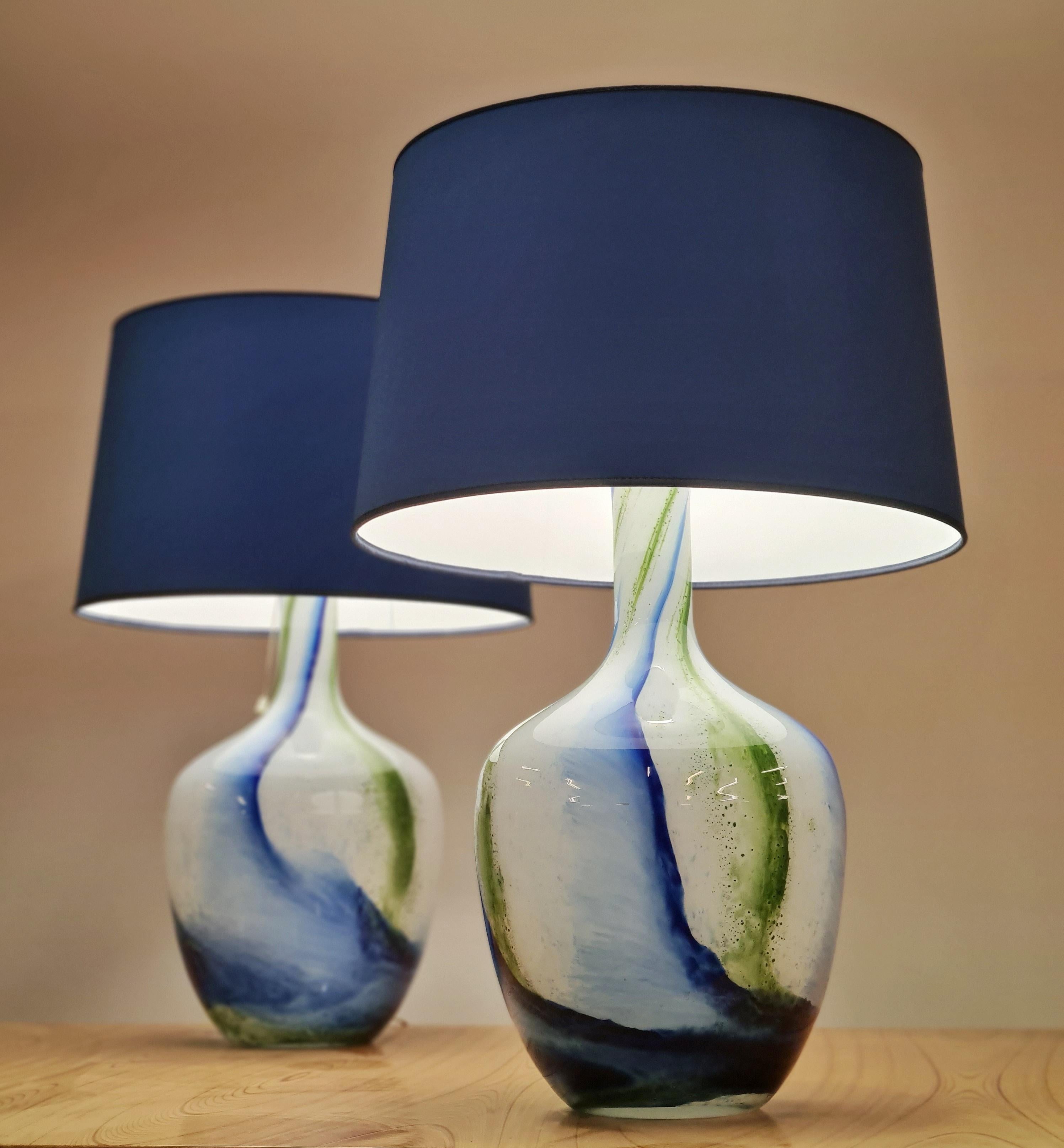 Pair Of Tamara Aladin "Coral" Table Lamps In Opaline Glass, Blue and ...