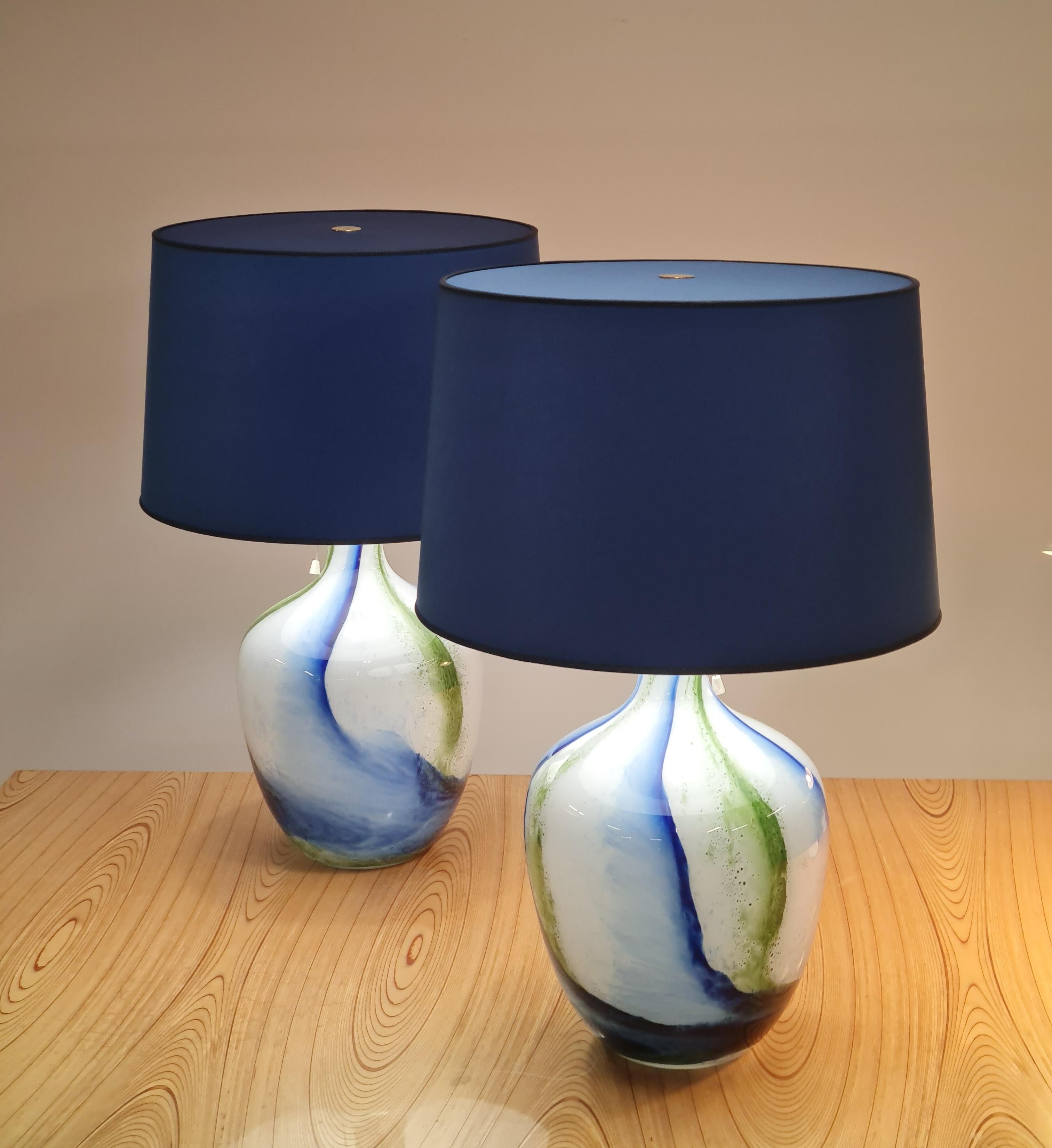 Pair Of Tamara Aladin "Coral" Table Lamps In Opaline Glass, Blue and ...