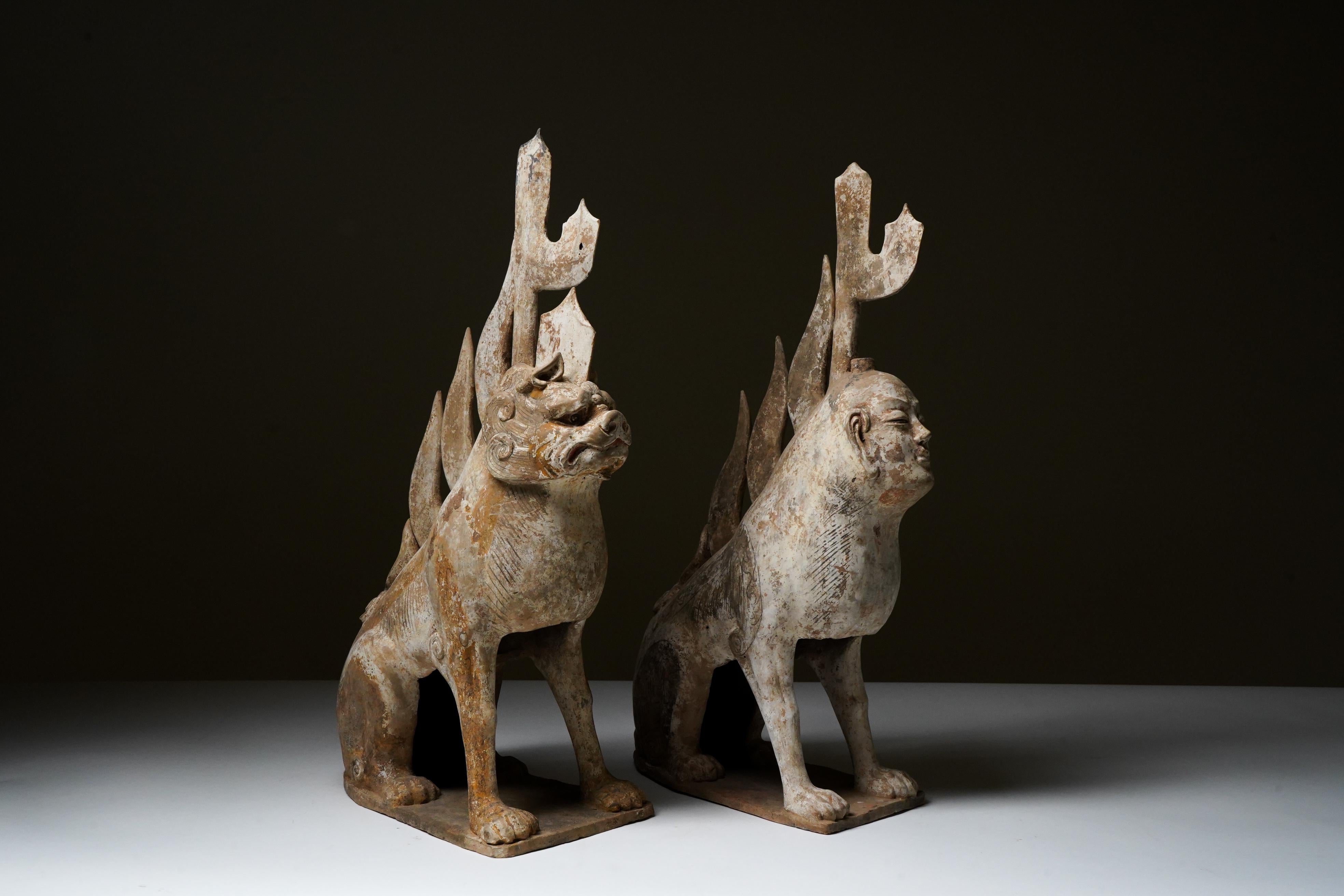 A Pair of Tang Dynasty (618-907 CE) Pottery Earth Spirit Figures For ...