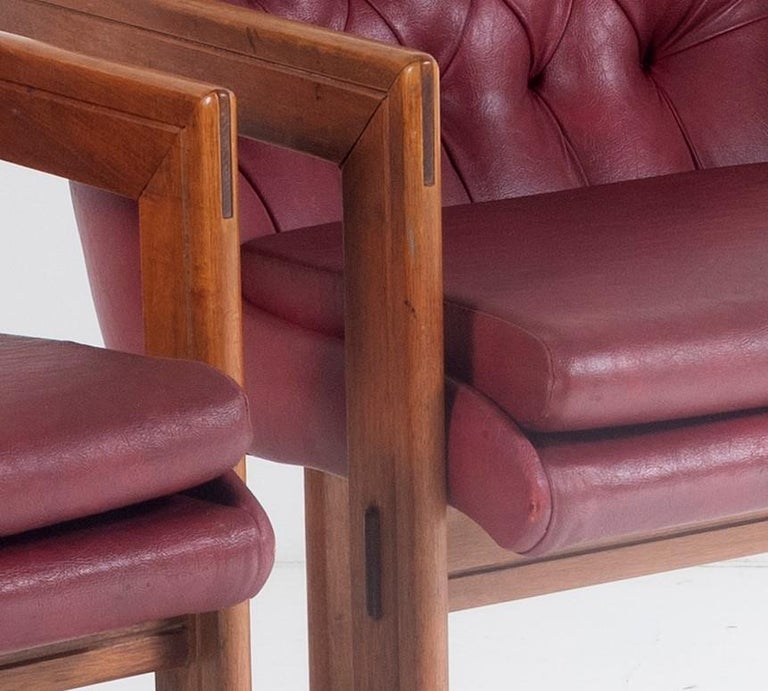 Pair of Teak Leather Library Study Desk Chairs in the Manner of Tobia ...