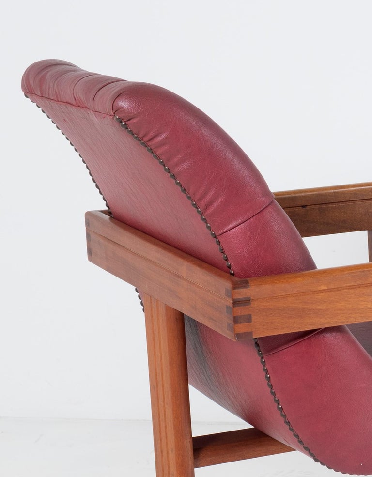 Pair of Teak Leather Library Study Desk Chairs in the Manner of Tobia ...